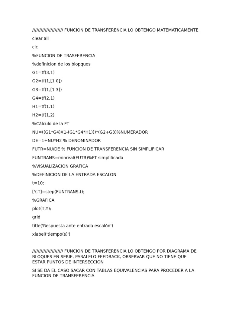 Funcion de Transferencia Lo Obtengo Matematicamente | PDF