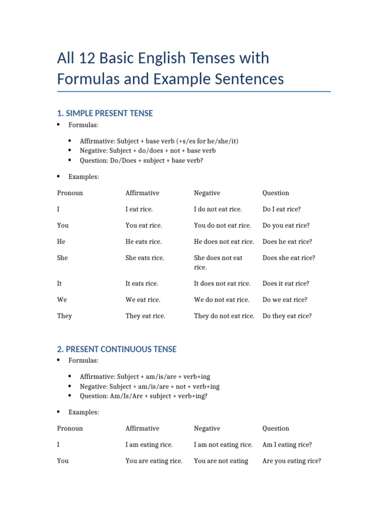All 12 English Tenses Complete (1) | PDF | Verb | Grammatical Tense