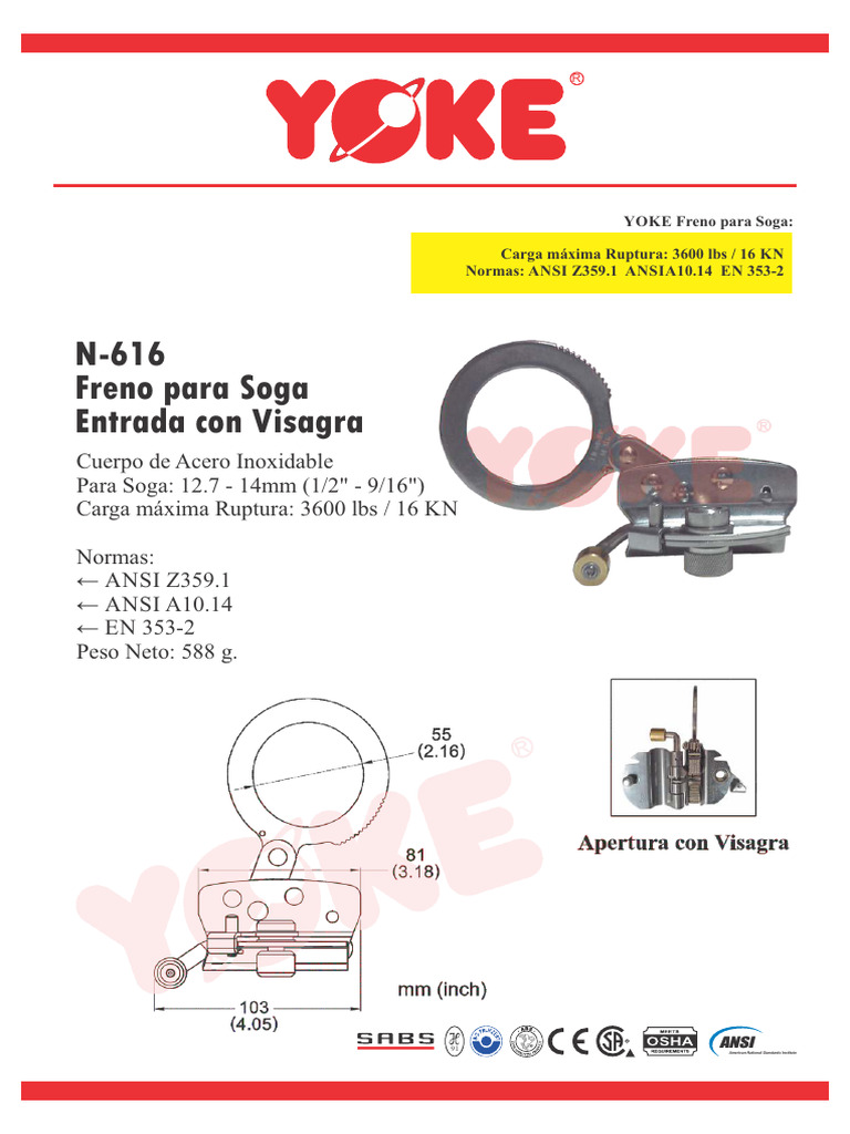 Ficha Tecnica, Certificado Freno Yoke 616 | PDF