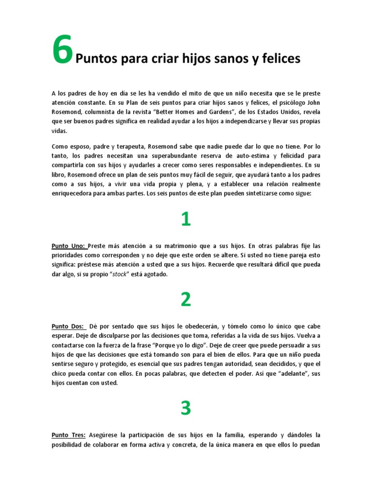 6 Puntos Para Criar Hijos Sanos Y Felices Pdf Tolerancia Felicidad