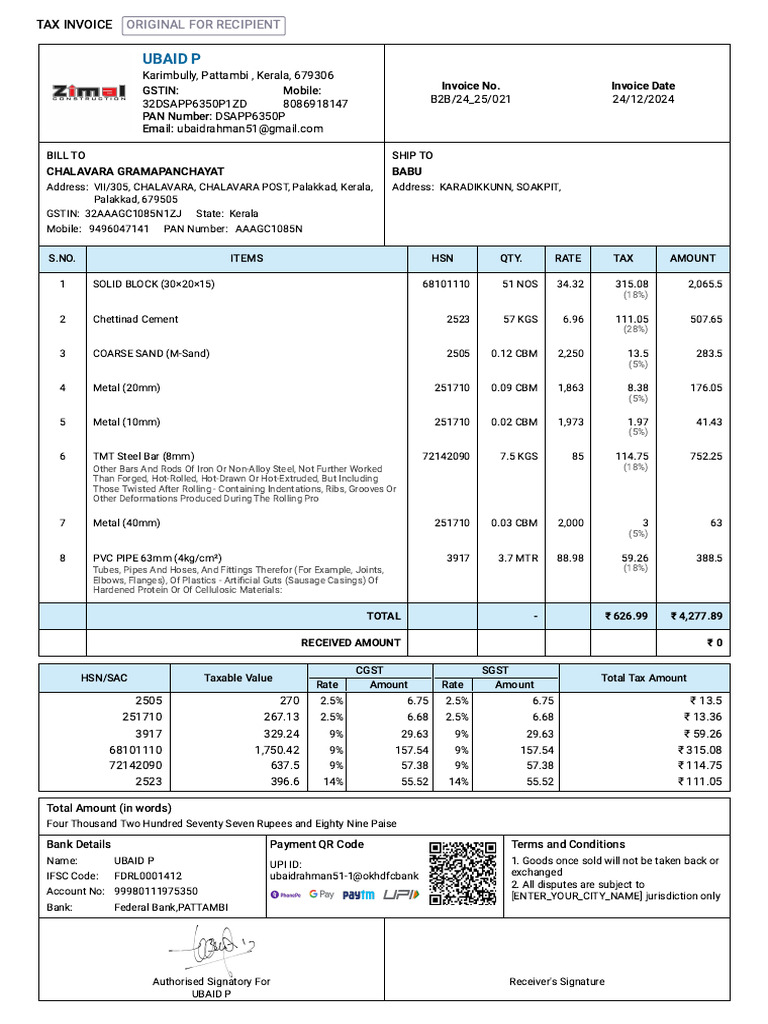 b2b 24-25-021-Sales Invoice-Chalavara Gramapanchayat | PDF | Building ...