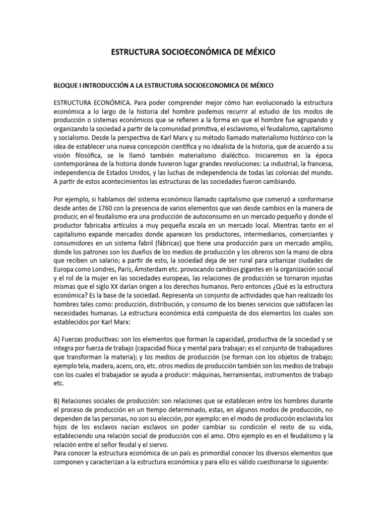 Bloque I Introducción A La Estructura Socioeconomica de México | PDF | Capitalismo | Producto ...