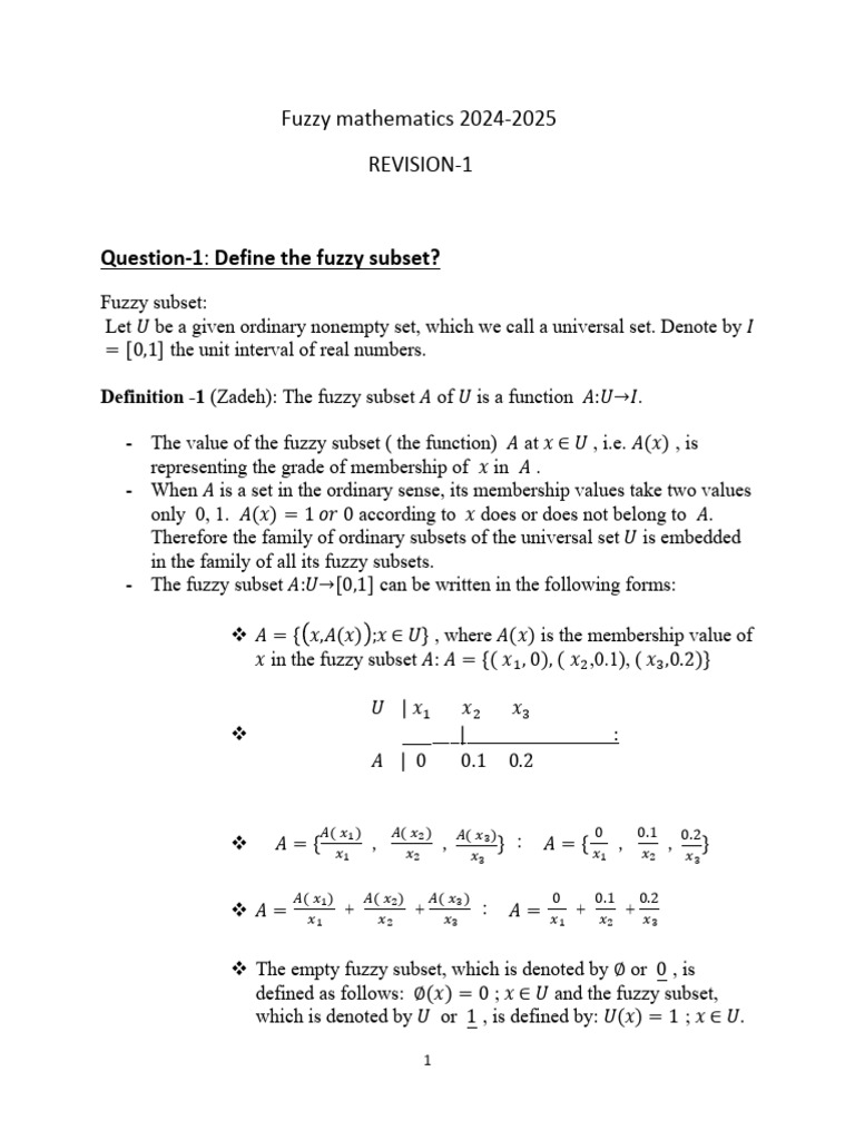 01 - Revision - A-Fuzzy Mathematics | PDF | Convex Set | Interval ...