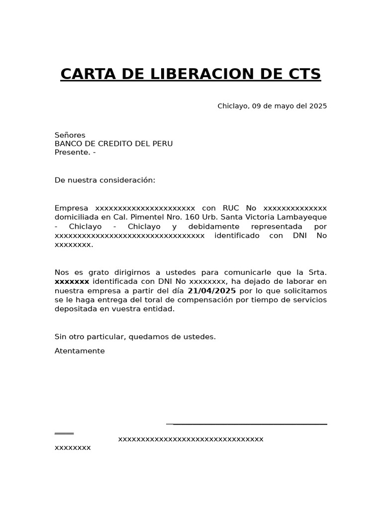 Carta de Liberacion de Cts | PDF