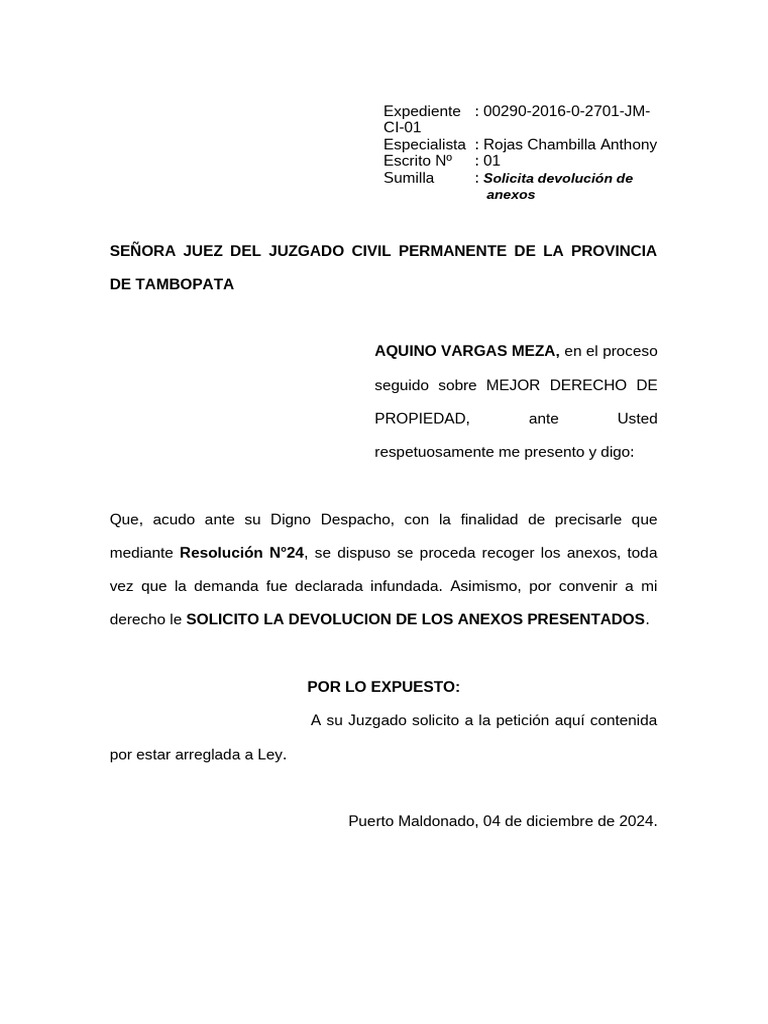 Solicita Devolución de Anexos | PDF