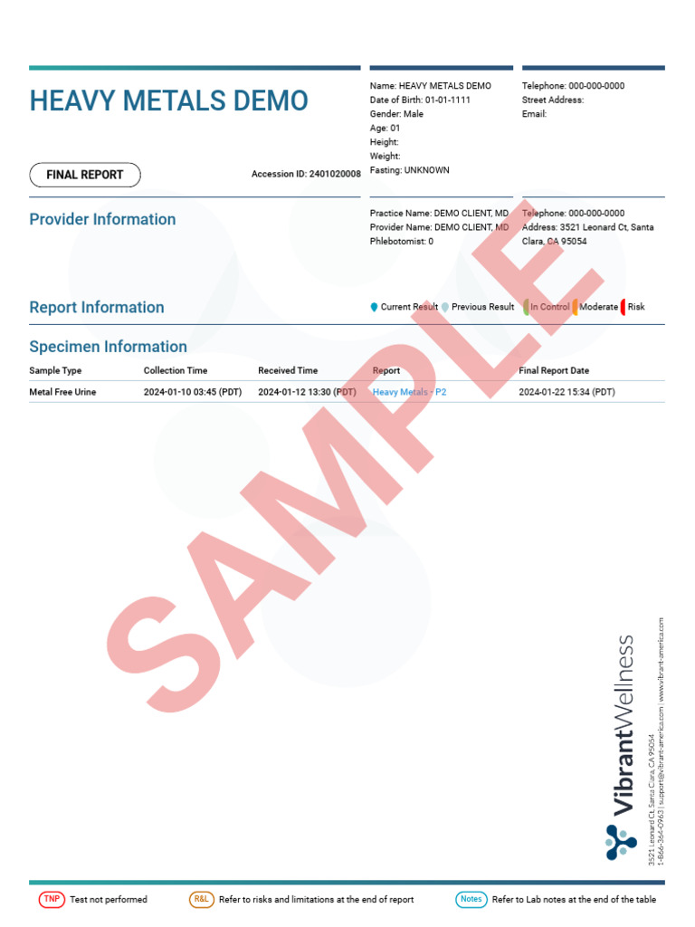 Vibrant Heavy Metals Test Report | PDF | Ethylenediaminetetraacetic ...