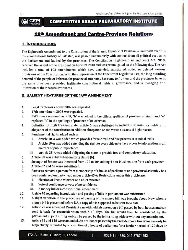 18th Amendment Topic Full Notes | PDF