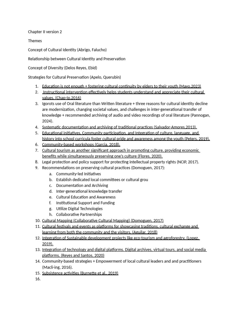 Summarization of RRL Theme - Strategies For Cultural Preservation | PDF