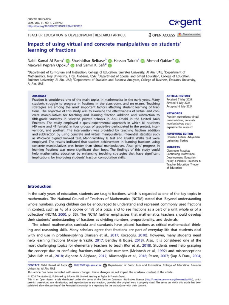 Impact of Using Virtual and Concrete Manipulatives | PDF | National ...