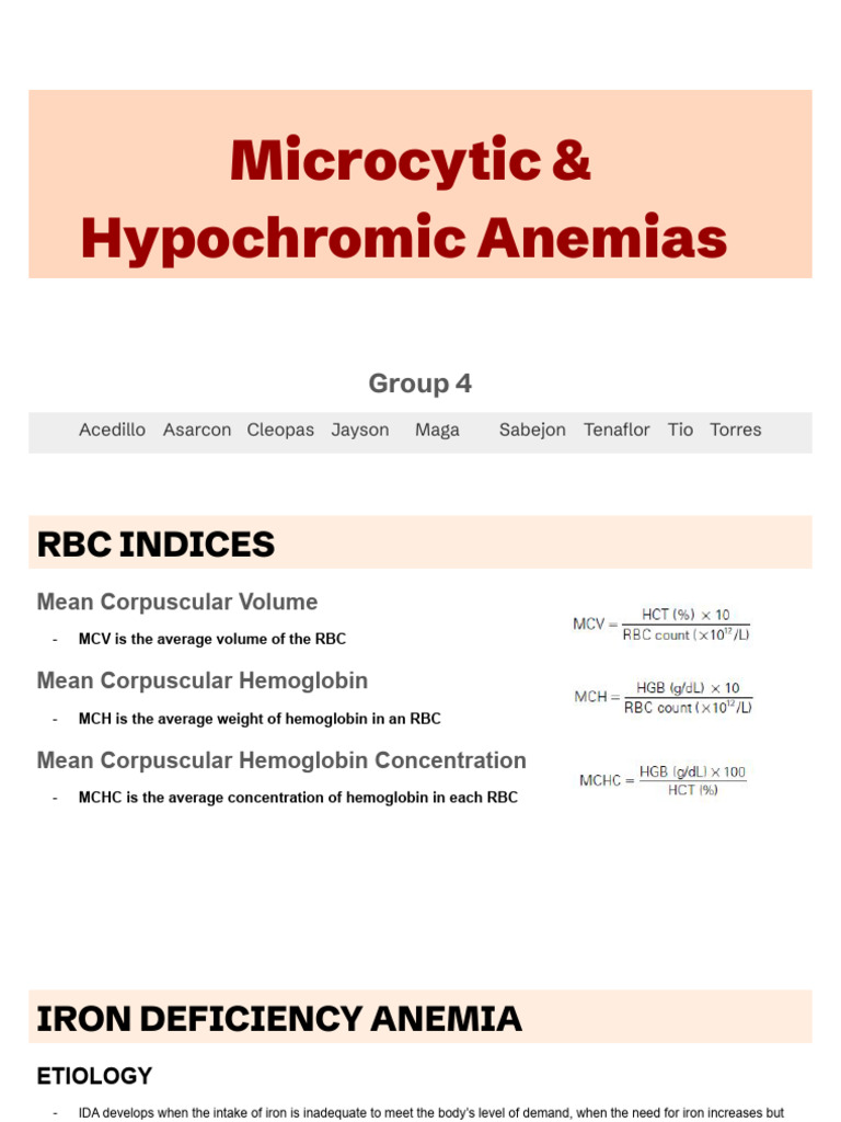 Microcytic Hypochromic Anemias Group 4 | PDF | Anemia | Inflammation