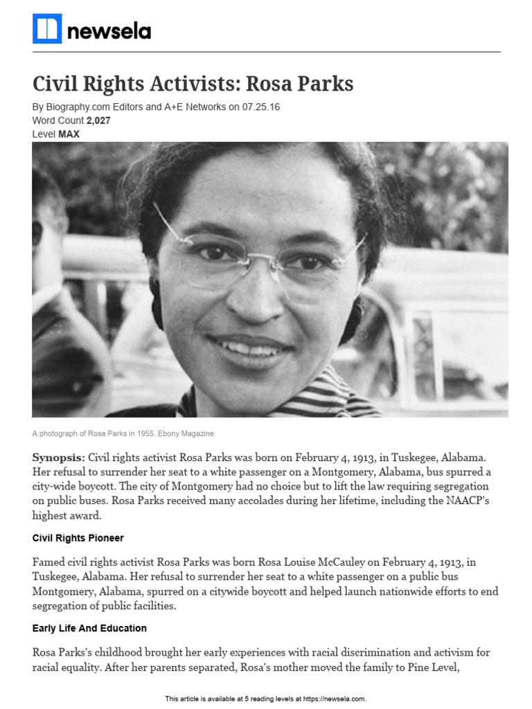 Bio Civil Rights Rosa Parks 19346 Article - Only | PDF | Rosa Parks ...