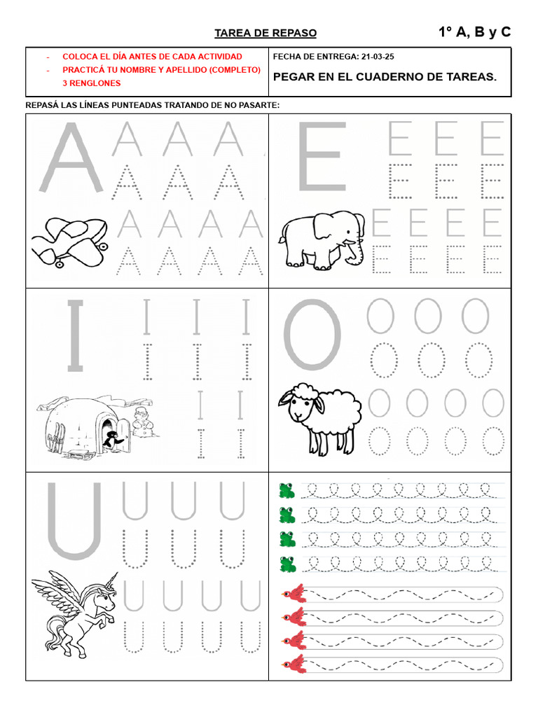 Tarea de Repaso 1° A, B y C | PDF
