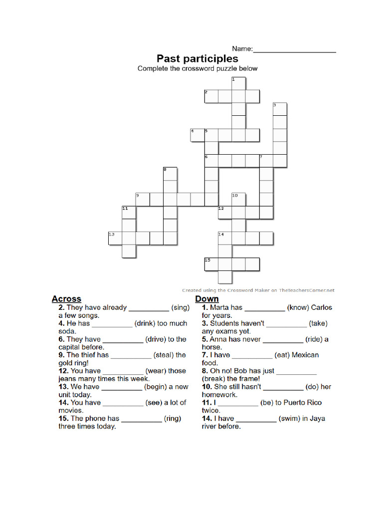 Past Participle Crossword (1) | PDF
