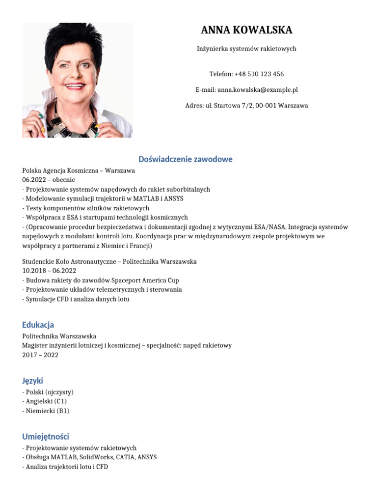 CV Anna Kowalska Rakiety | PDF
