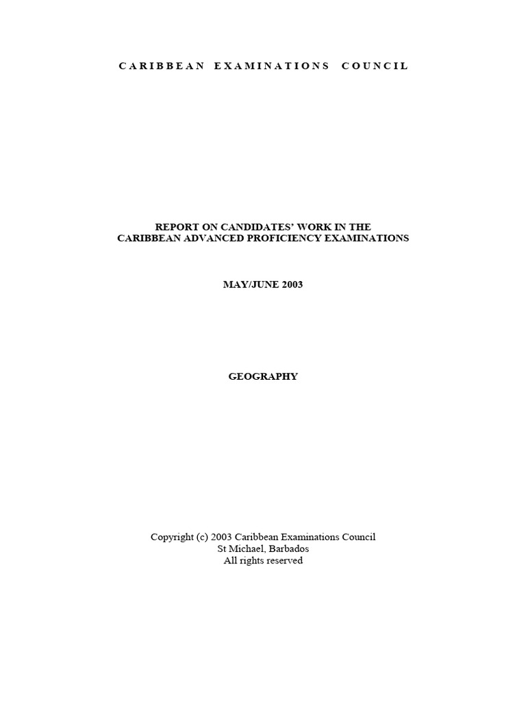 CAPE Geography Exam Report 2003 | PDF | Cost Of Living | Physical Geography
