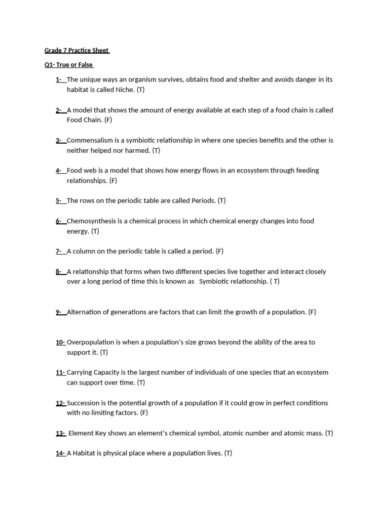 Grade 7 Practice Sheet Ak 2 | PDF | Ecosystem | Biology
