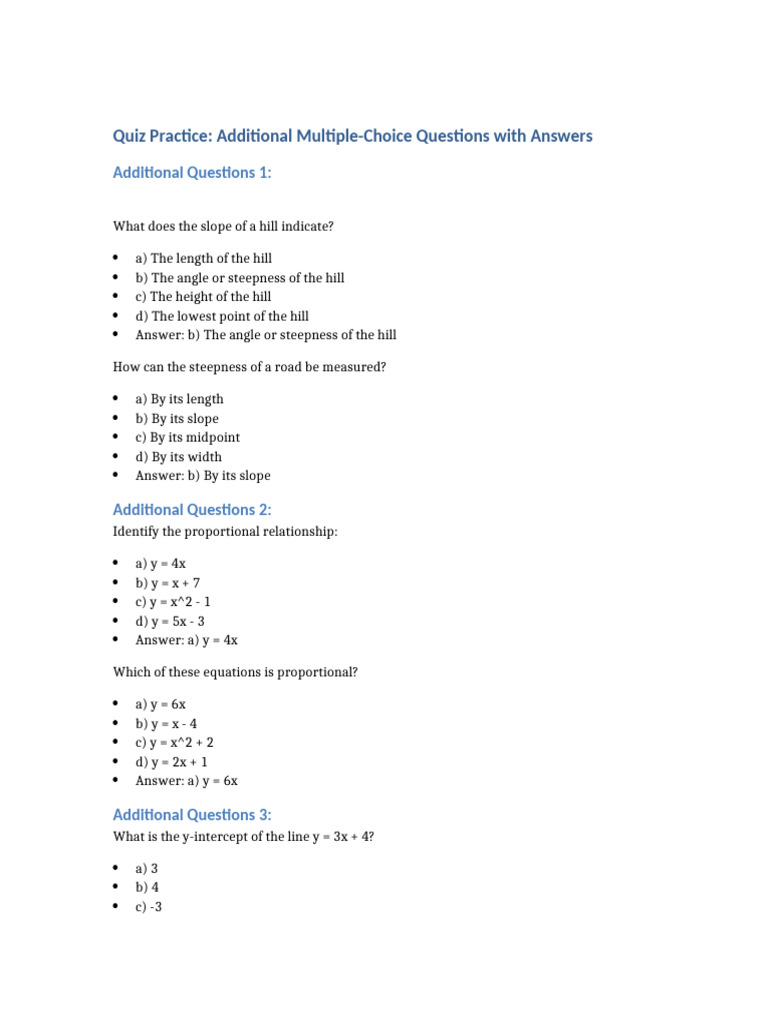 Slope and Proportionality Quiz Guide | PDF | Slope | Elementary Mathematics