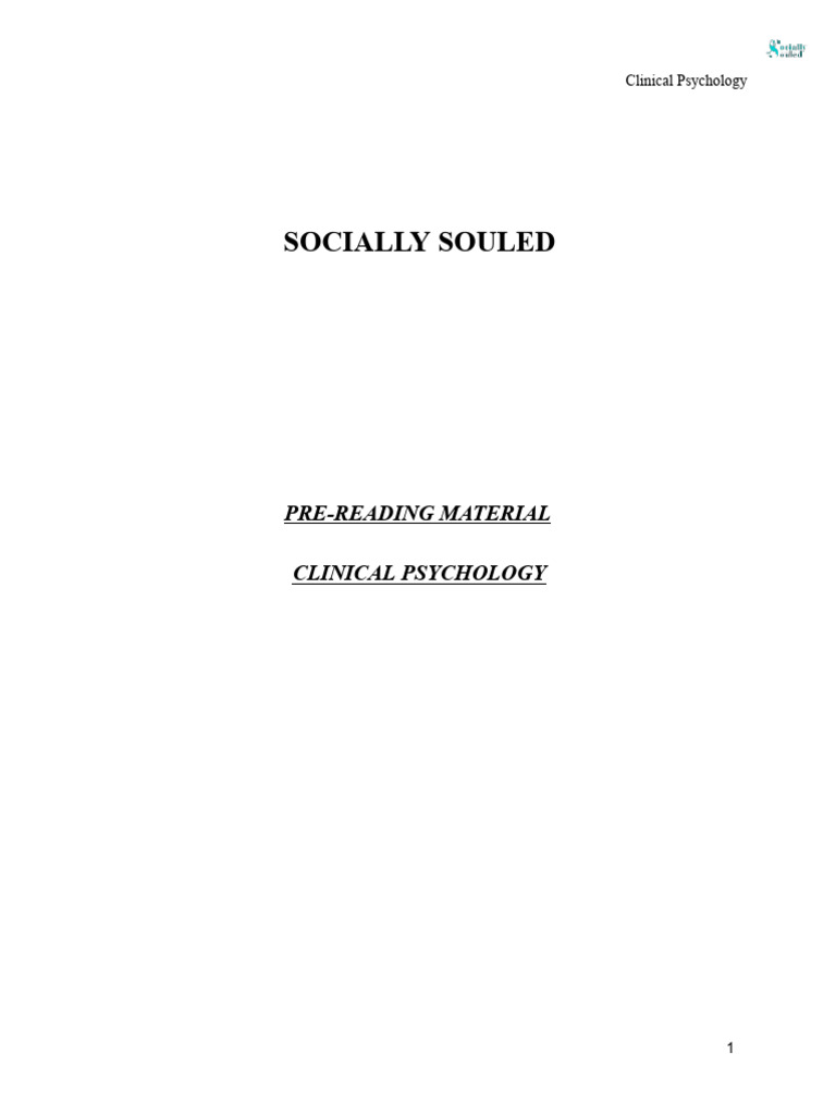 Pre Read - Clinical Psychology | PDF | Clinical Psychology | Psychology