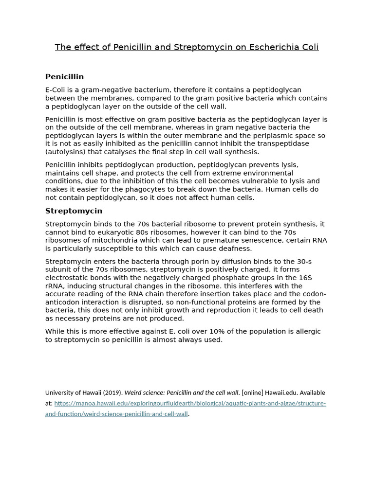 The Effect of Penicillin and Streptomycin On Escherichia Coli | PDF ...