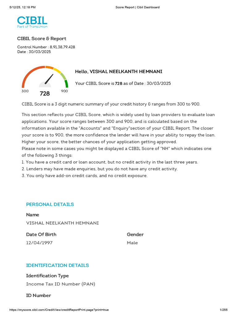 Score Report _ Cibil Dashboard | PDF | Line Of Credit | Finance & Money ...