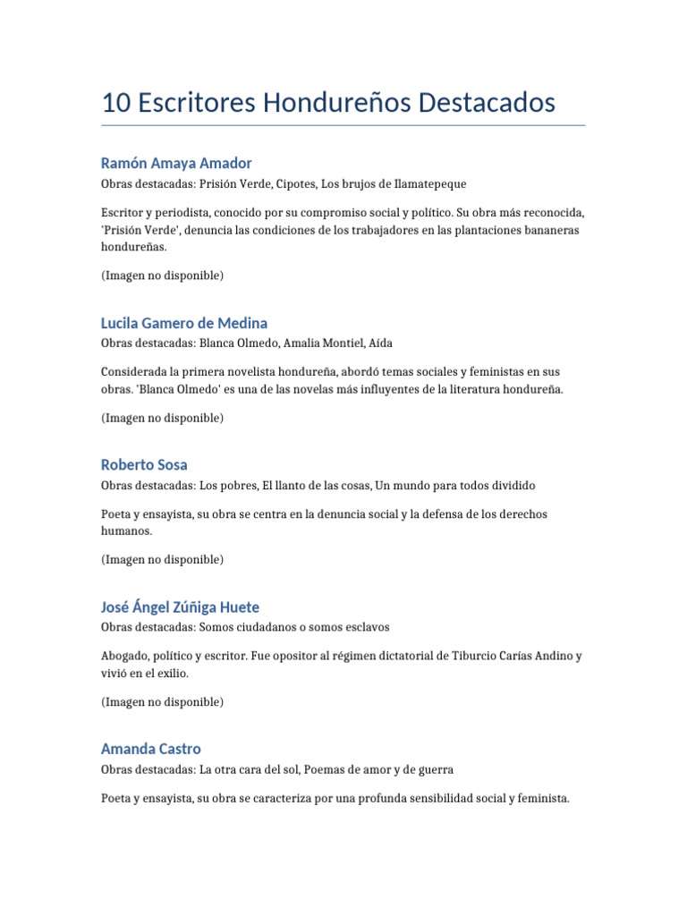 10 Escritores Hondureños Destacados | PDF