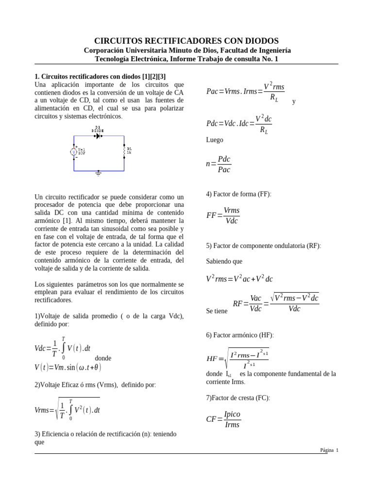 Ejemplo Informe Trabajo Consulta Practica | PDF | Rectificador | Red eléctrica