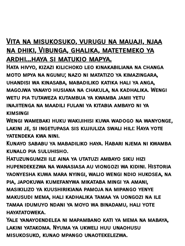 Vita Na Misukosuko, Vurugu Na Mauaji, Njaa Na Dhiki, Vibunga, Ghalika, Matetemeko Ya Ardhi ...