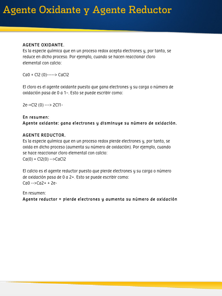 Agente Oxidante Agente Reductor Pdf Redox Electricidad