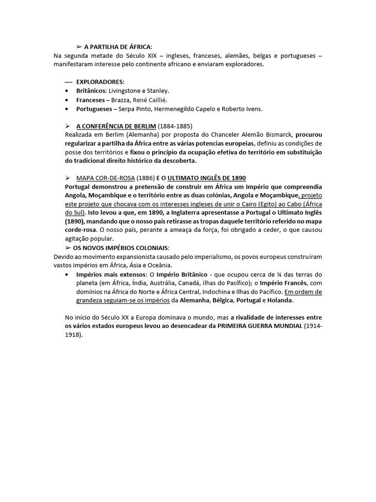 Mapa Cor-de-Rosa e a Conferência de Berlim | PDF
