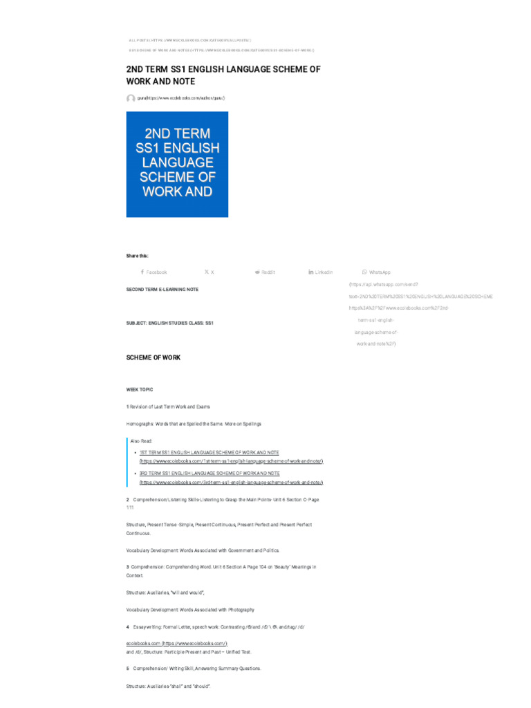 SS1 English Language Term 2 Scheme | PDF | Cost Of Living | Bill (Law)