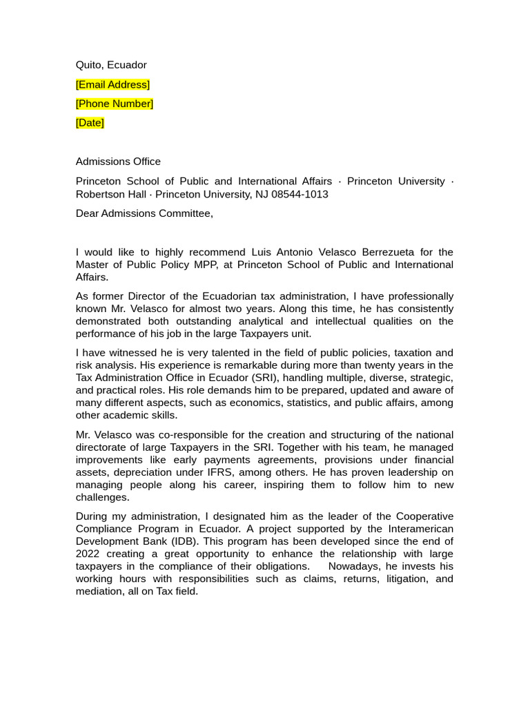 Professional Recomendation Letter MPP Francisco Briones 3 | PDF