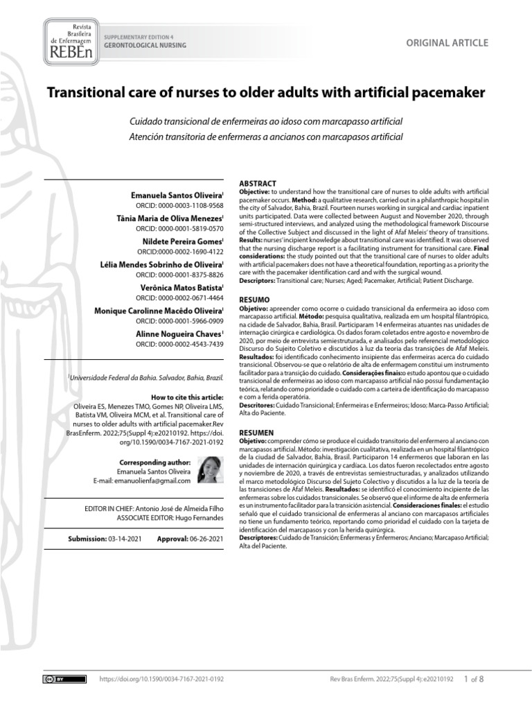 Transitional Care of Nurses To Older With Artificial Pacemaker | PDF ...