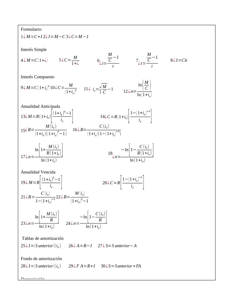 Formulario Mate Financieras 2023 | PDF | Hoja de balance | Contabilidad financiera