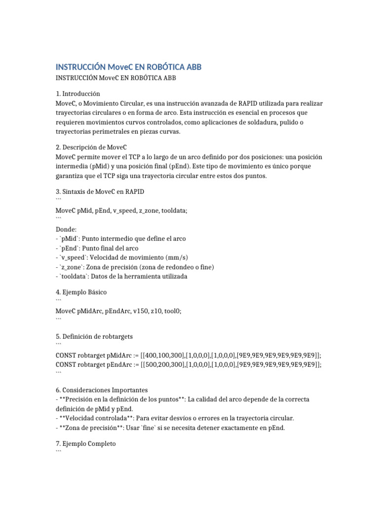 Título: "Ejecución de Trayectorias Circulares Con MoveC en Robótica ABB" | PDF