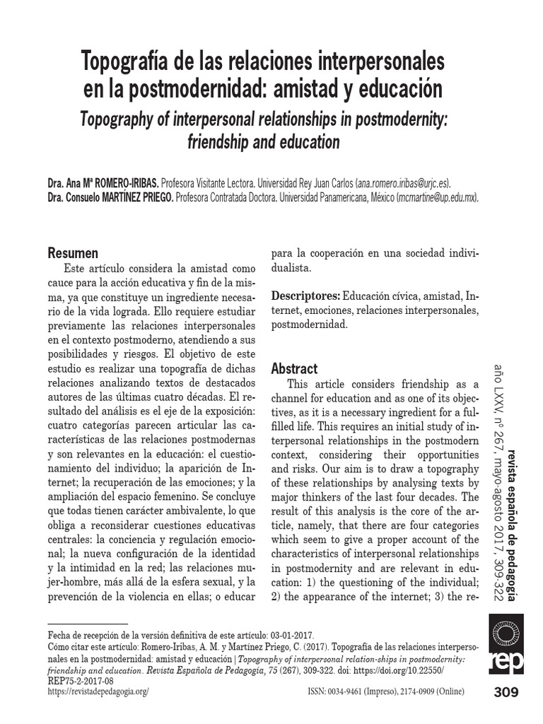 Topografía de Las Relaciones Interpersonales en La Postmodernidad | PDF | Las emociones ...