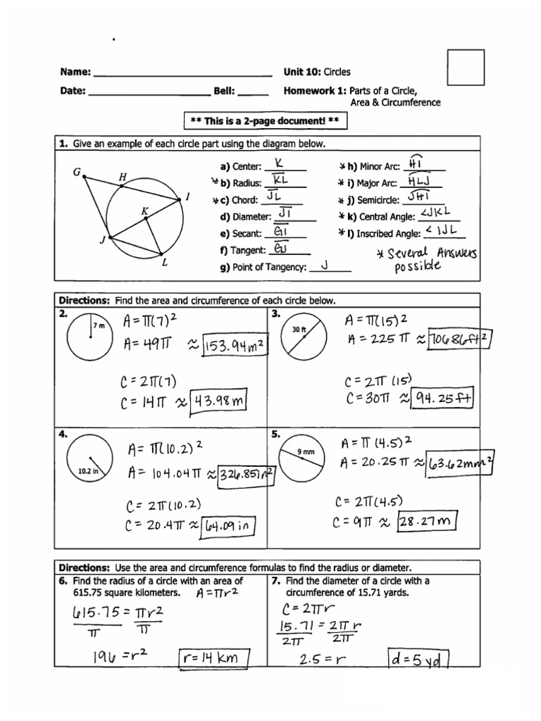 geometry_honors_unit_10_circles_homework_key_2021-2022 | PDF