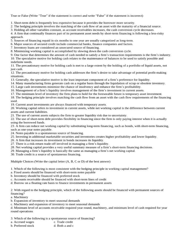 Chapter 3 - Exercises | PDF | Working Capital | Market Liquidity