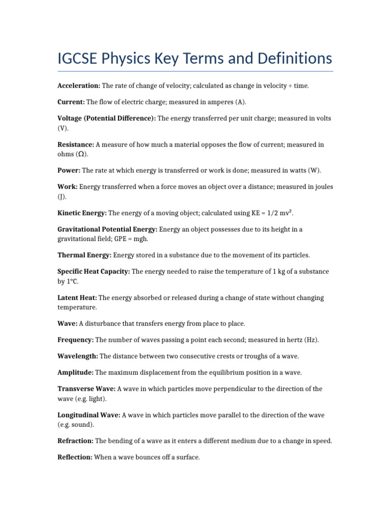 IGCSE Physics Key Terms and Laws | PDF | Waves | Radiation