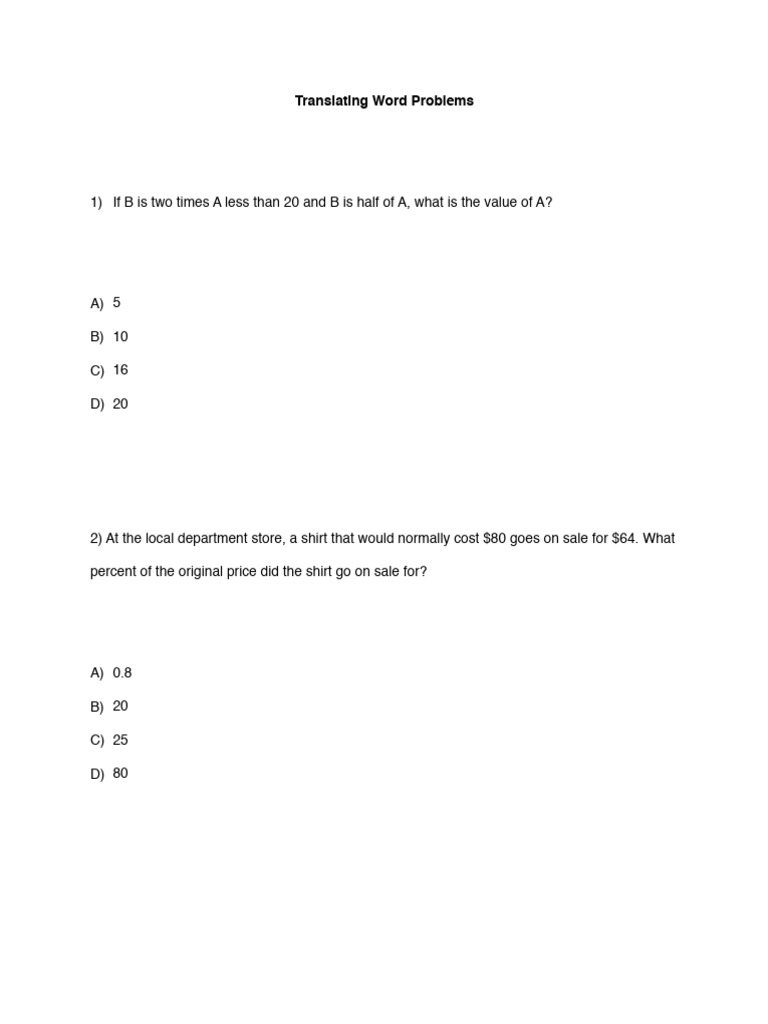 Translating+Word+Problems (2) | PDF