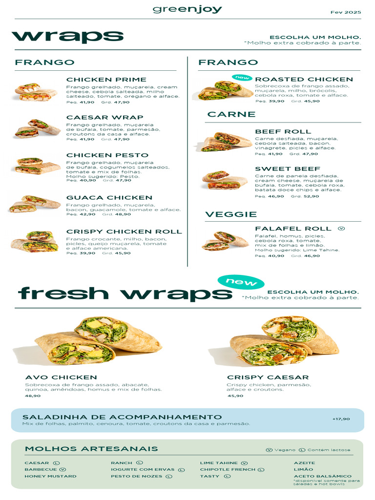 Cardápio de Wraps Greenjoy Moema | PDF | Alimentos | Ingredientes de ...