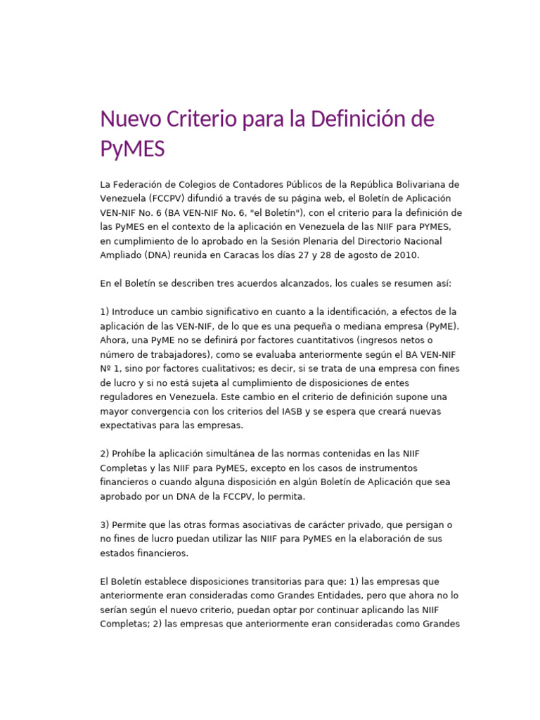 Nuevo Criterio para La Definición de PyMES A CONSIDERAR | PDF | normas ...