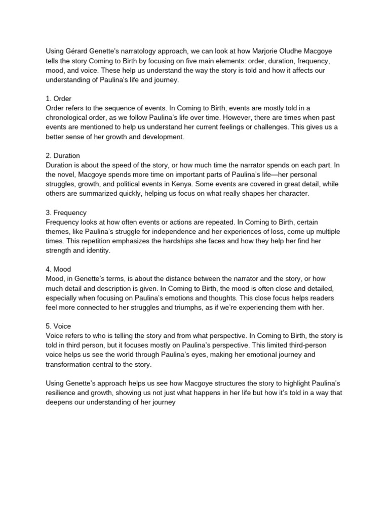 Gérard Genette's Narratology Approach, We Can Look at How Marjorie ...