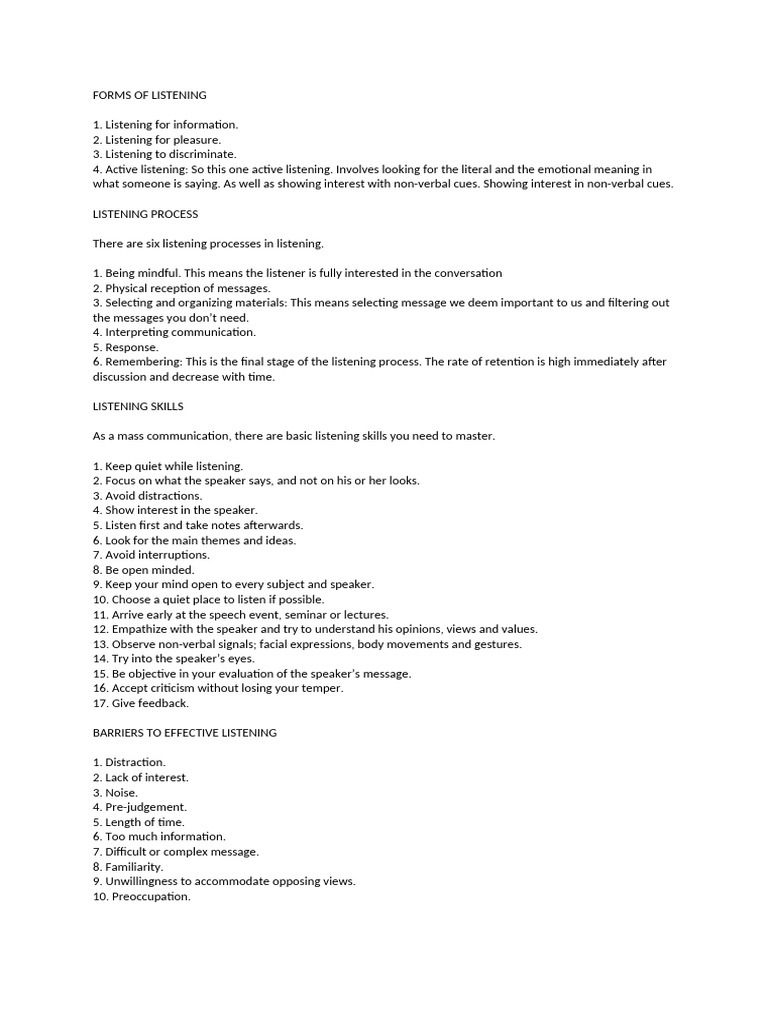 Forms of Listening - Human Communication | PDF