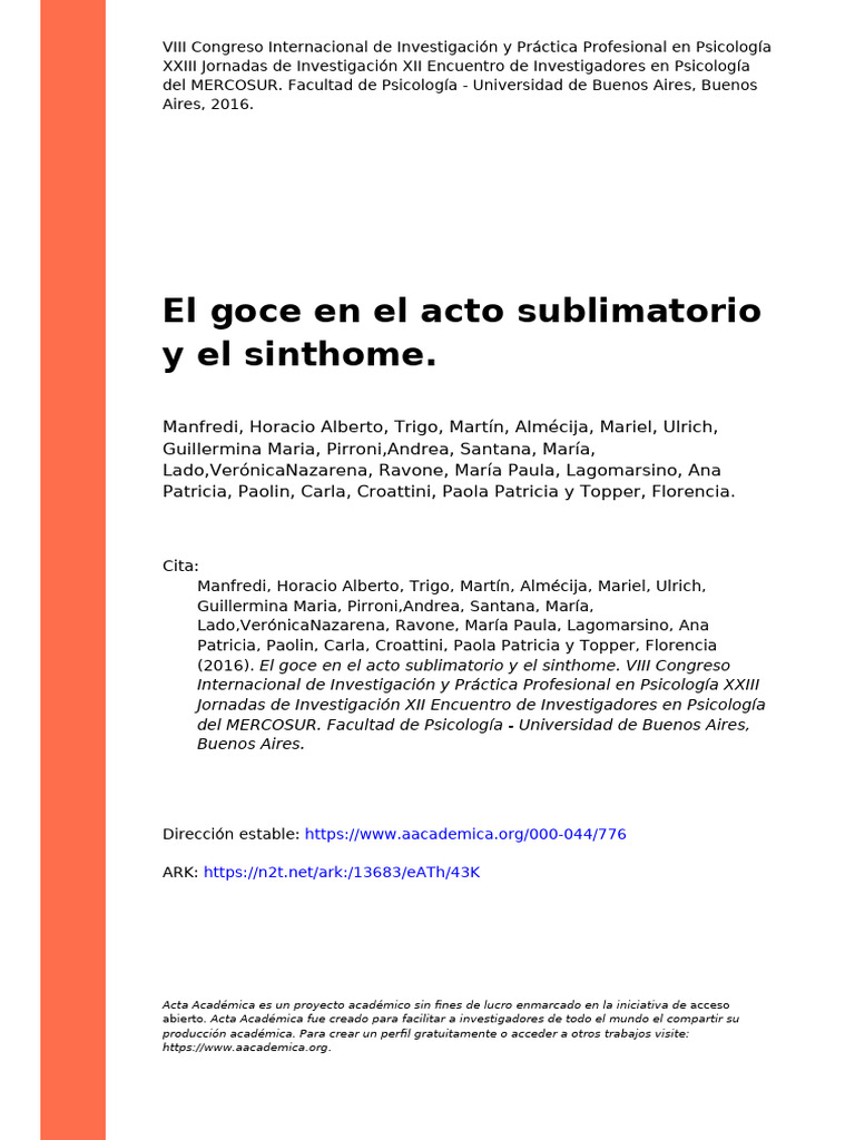 Goce y Sublimación en Freud y Lacan | PDF | Jacques Lacan | Libido
