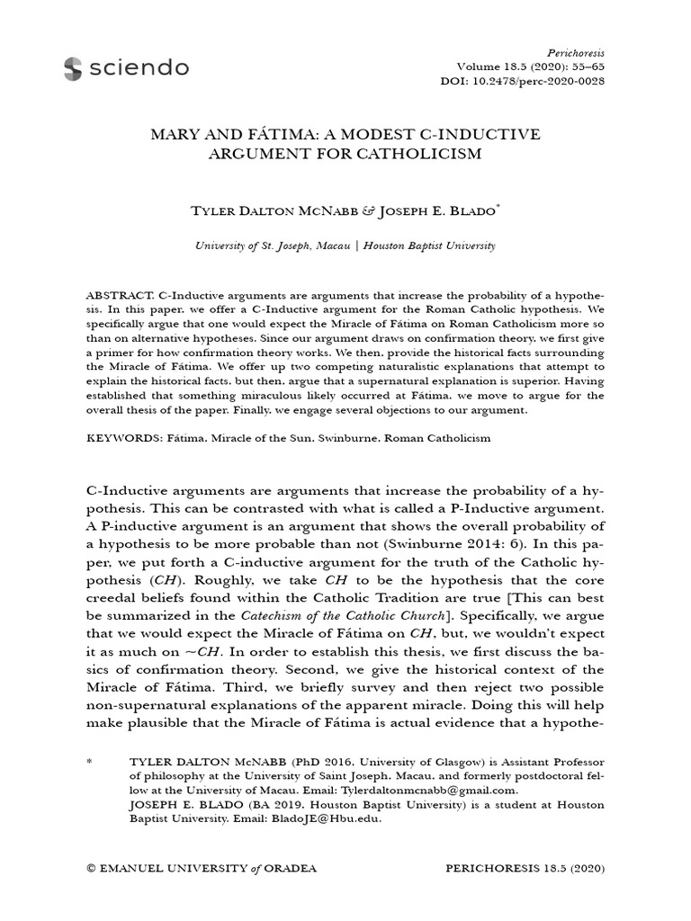 Mary and Ftima A Modest CInductive Argument For Catholicism | PDF ...
