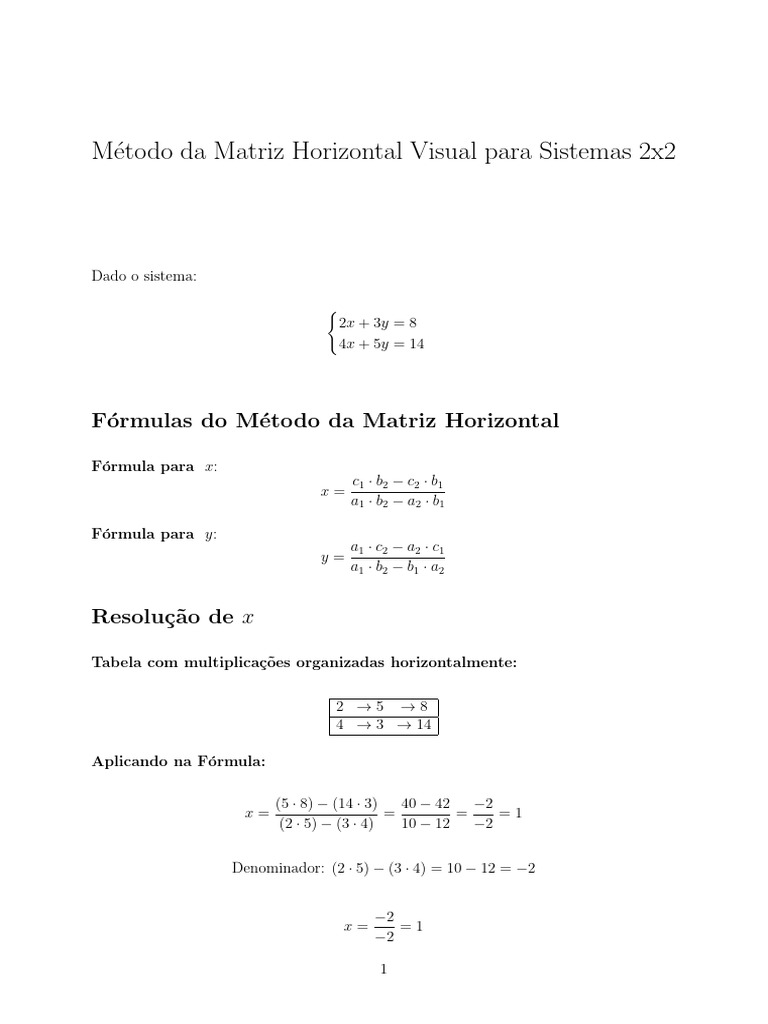Matriz Horizontal Visual para Sistemas 2x2 | PDF