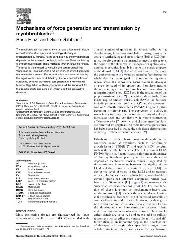2003 Mechanisms of Force Generation and Transmission by Myofibroblasts ...