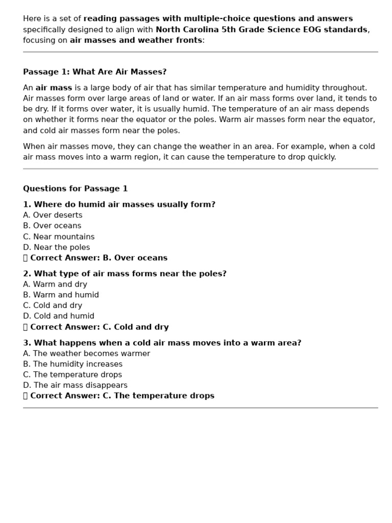 AIR MASSES and FRONTS RDG PSGS WITH Q-AHere Is A Set of Reading ...