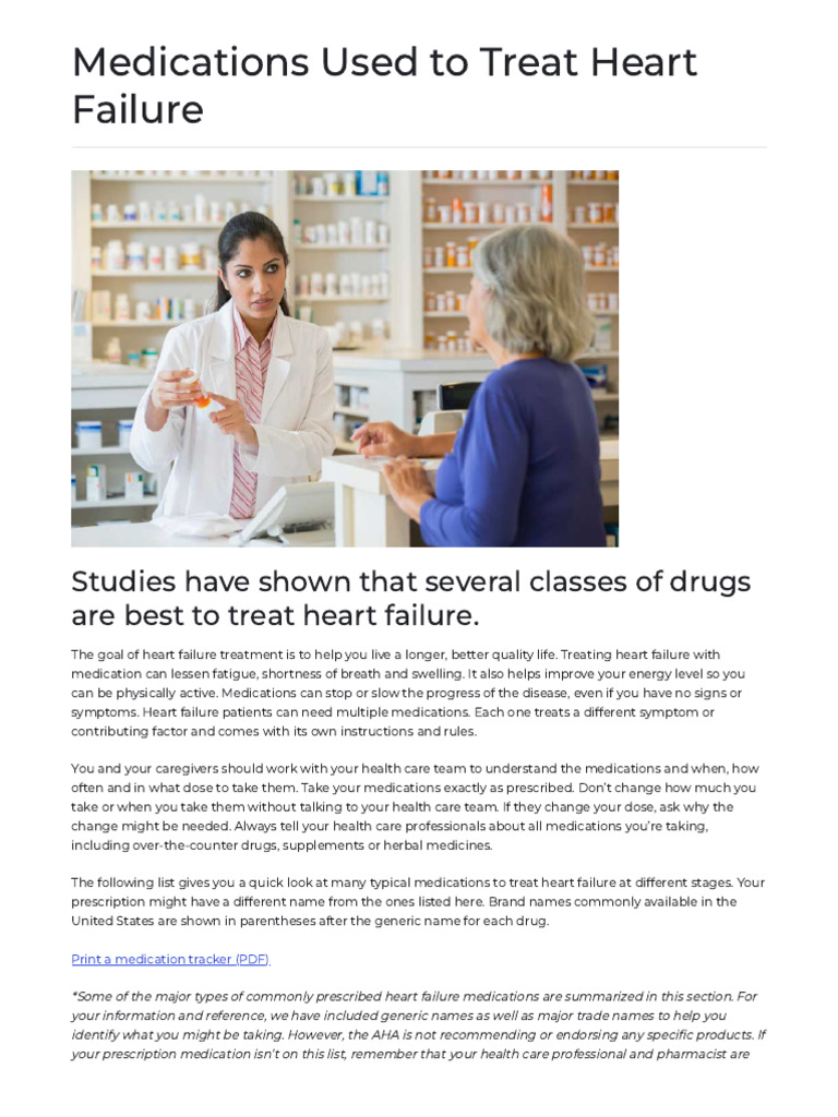 Medications Used To Treat Heart Failure - American Heart Association | PDF | Heart Failure | Heart