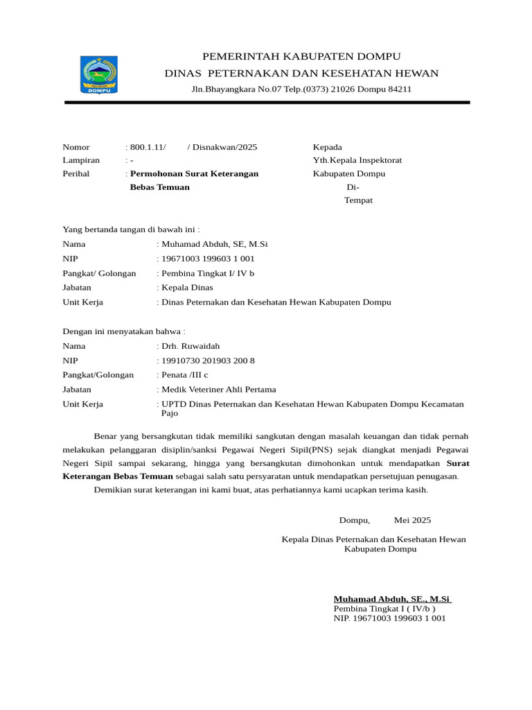 SURAT PERMOHONAN BEBAS TEMUAN | PDF